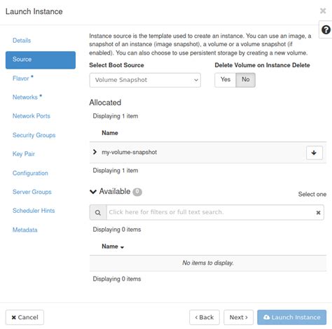 How To Create A Vm From Volume Snapshot Using Horizon Dashboard On