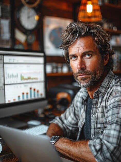 Premium Photo Man Sitting In Front Of Laptop Computer