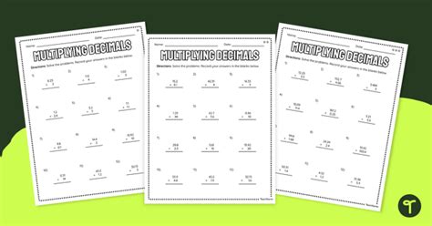 Multiplying With Decimals Differentiated Worksheets Teach Starter
