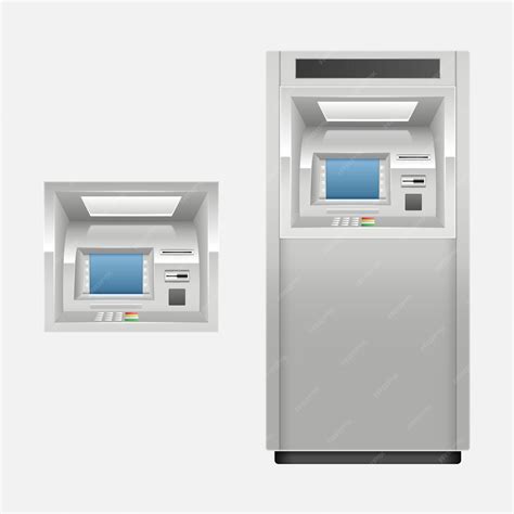 Atm 기계 및 화면 근접 촬영 거래를 위한 실제 은행 터미널 현금 인출 및 예금 프리미엄 벡터