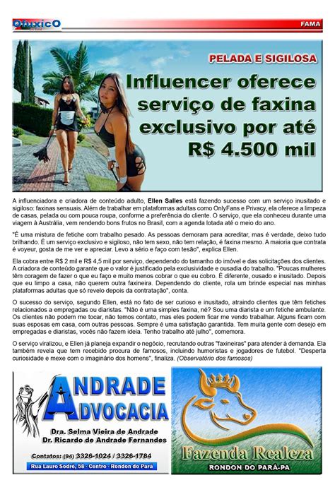 Ofuxico A Influenciadora E Criadora De Conteúdo Adulto Ellen Salles