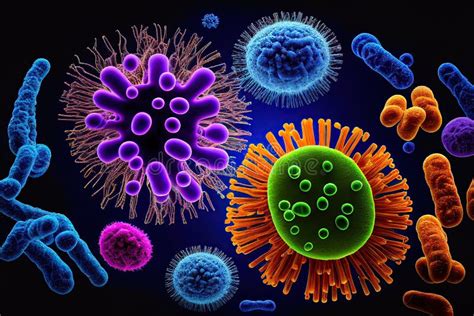 Macro Shot Of Different Types Of Microbes Generative Ai Stock Illustration Illustration Of