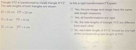 triangle xyz is transformed to create triangle x y z is this a rigid