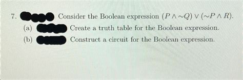 solved consider the boolean expression p∼q vv ∼pr a
