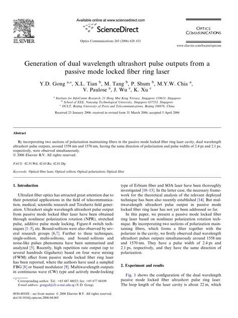 Pdf Generation Of Dual Wavelength Ultrashort Pulse Outputs From A Passive Mode Locked Fiber