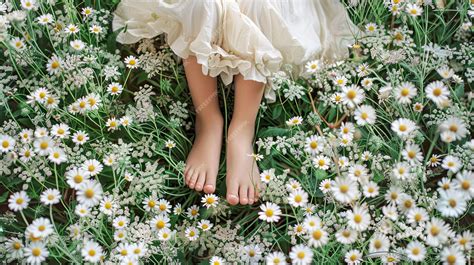 Premium Photo Top View Girls Feet On Floor Forest And Beach