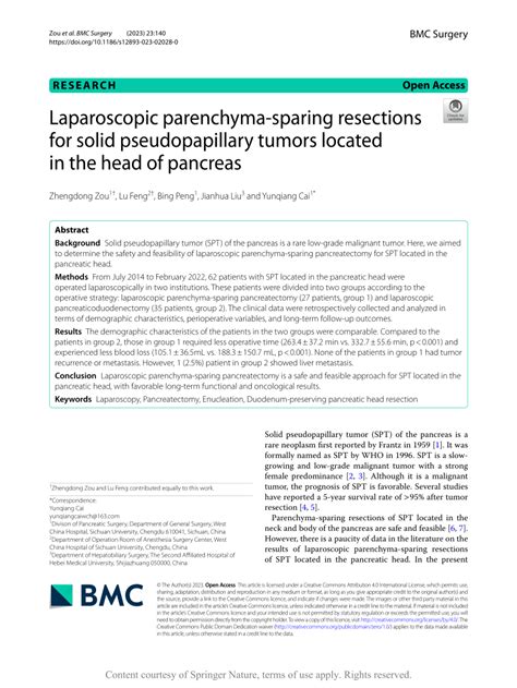 Pdf Laparoscopic Parenchyma Sparing Resections For Solid Pseudopapillary Tumors Located In The