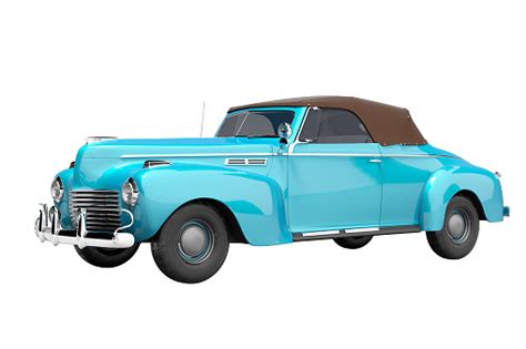 흰색 배경에 고립 된 3d 렌더링 블루 클래식 컨버터블 가죽 자동차 없음 그림자 1960년에 대한 스톡 사진 및 기타 이미지 1960년 거리 고풍스런 Istock