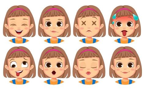 Coleção de gestos faciais de garota fofa Vetor Premium Cute girls Cute girl face Face