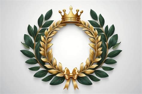 Premium Photo Gold Crown Laurel Wreath And Circle Frame Winner Sign With Golden Ribbon Vector