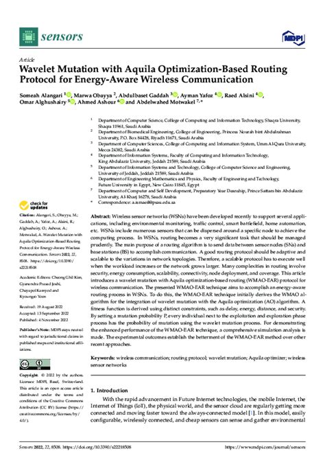 Pdf Wavelet Mutation With Aquila Optimization Based Routing Protocol For Energy Aware Wireless