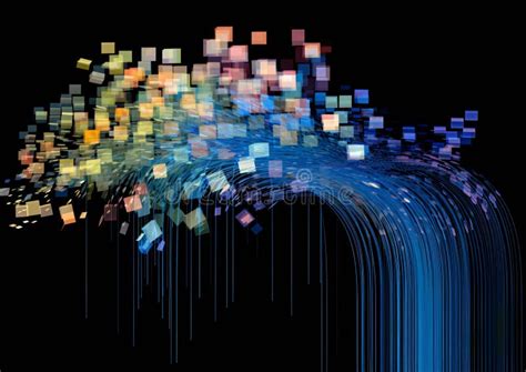 Colorful Digital Art Display Of Dynamic Data Light Trails Exploding In Dark Space Stock Image