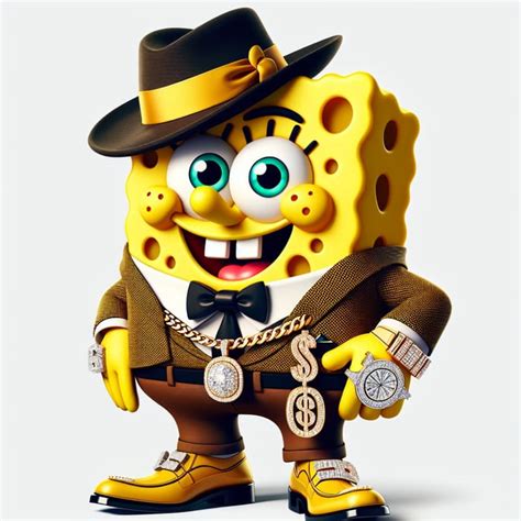 Spongebob Dressed As Gangster With Expensive Brands And Diamonds Ai