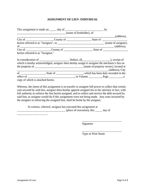 Assignment Of Lien Individual Doc Template Pdffiller