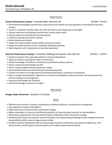 Performance Analyst Resume Samples Velvet Jobs