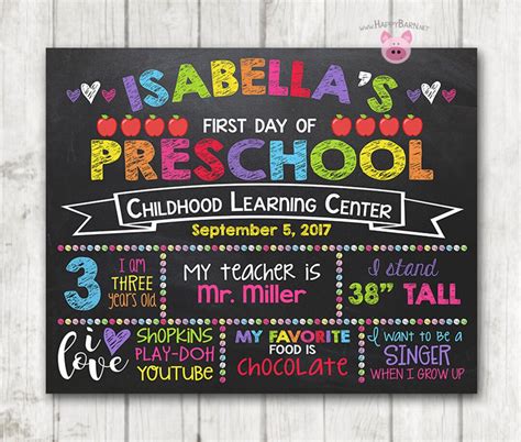 Printable First Day Of School Sign First Day Of Preschool Chalkboard