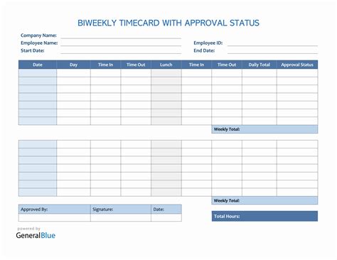 Biweekly Timecard With Approval Status In Pdf