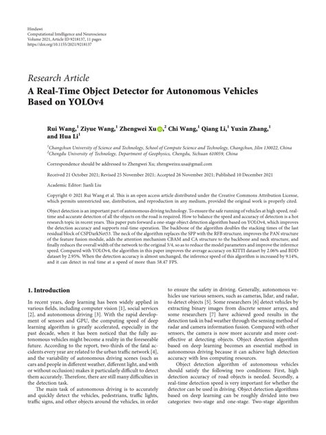 Pdf A Real Time Object Detector For Autonomous Vehicles Based On Yolov4
