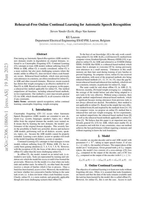 Pdf Rehearsal Free Online Continual Learning For Automatic Speech