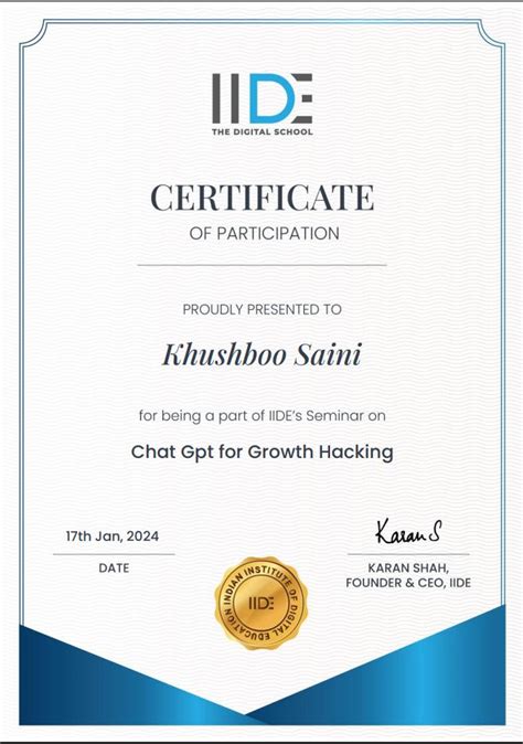 Proud To Share My Certificate From Iide For Chat Gpt Session 🎓