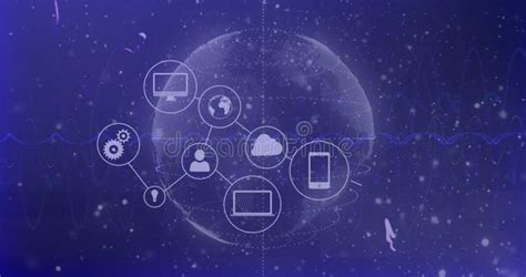 Animation Of Digital Network Icons With Globe Binary Code And Data