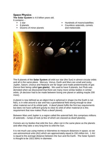 Aqa Gcse Physics P8 Space Physics Complete Revision Notes Teaching Resources