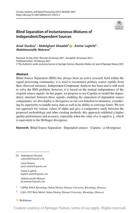 Blind Separation Of Instantaneous Mixtures Of Independentdependent Sources Request Pdf