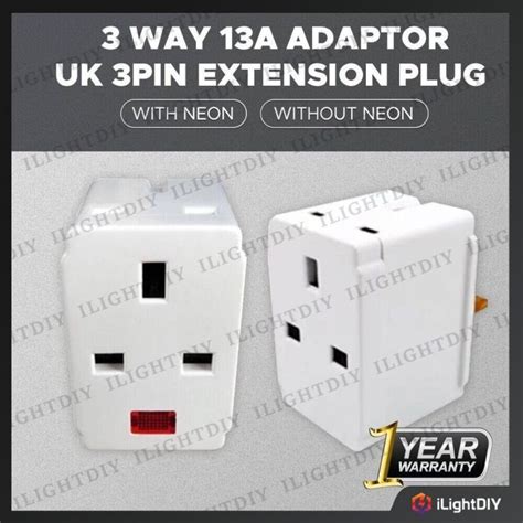 13A 3 WAY ADAPTOR UK 3PIN EXTENSION PLUG SOCKET WITH NEON WITHOUT NEON Lazada