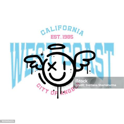 캘리포니아 서부 해안 빈티지 대학 타이포그래피 천사의 도시 도시 낙서 천사 이모티콘으로 콜라주 패션 그래픽 티셔츠 인쇄물 포스터