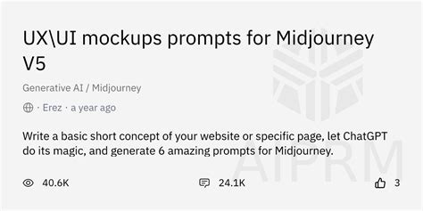 Prompt UX UI Mockups Prompts For Midjourney V5 By Erez AIPRM For ChatGPT
