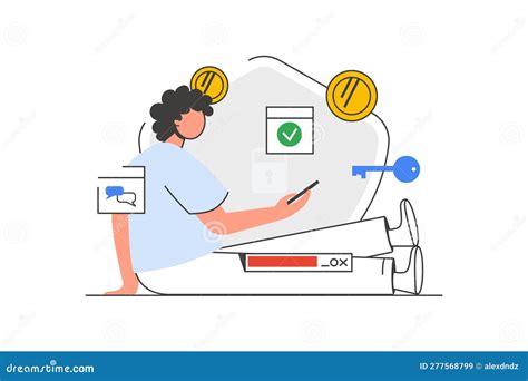 Secure Payment Outline Web Concept With Character Scene Vector Illustration Stock Vector