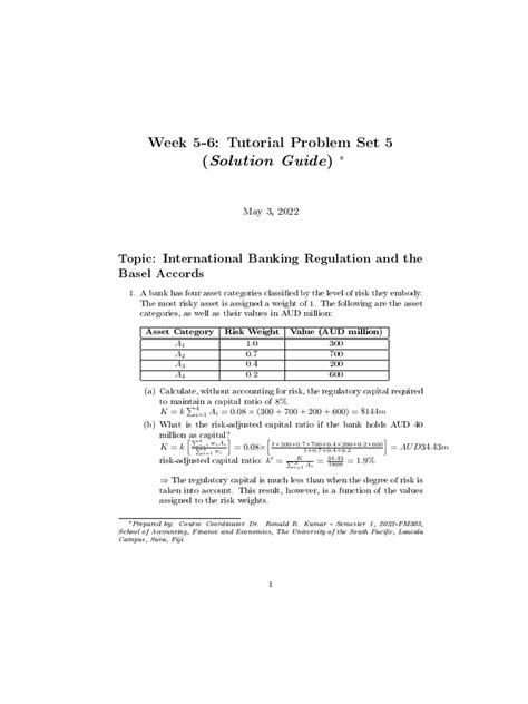 tutorial week 5 6 ps5 solutions updated pdf capital adequacy