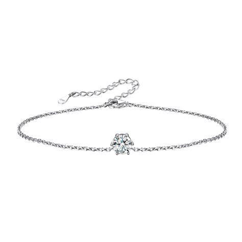 Silvora Women Anklet Bracelet Sterling Silver Round Birthstone Anklet