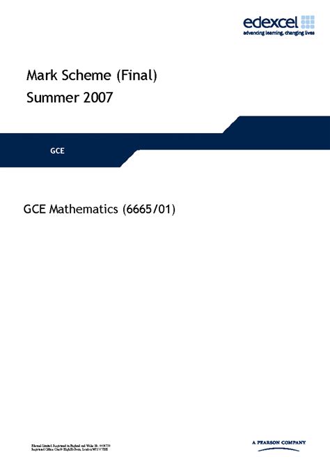 Mark Scheme June 2007 6665 Core Mathematics C3 Mark Scheme Final