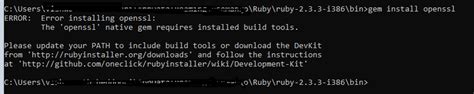 Installing Openssl Gem With Ruby Version 233 On Windows 10 Stack