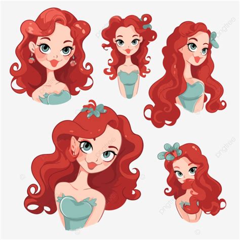 كارتون مجموعة أميرة ديزني مع الشعر الأحمر المتجه جمال قصاصة فنية