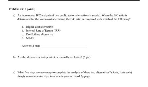 Solved A An Incremental B C Analysis Of Two Public Sector Chegg