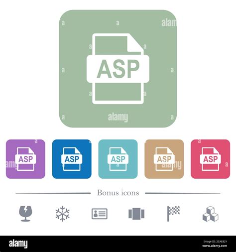 ASP File Format White Flat Icons On Color Rounded Square Backgrounds Bonus Icons Included