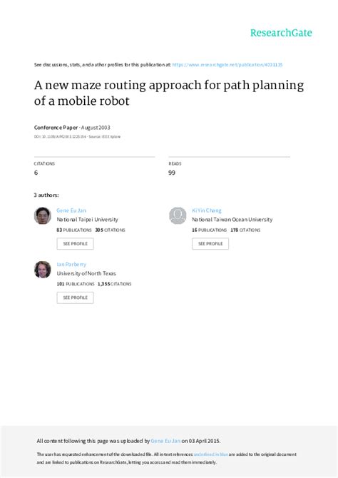 Pdf A New Maze Routing Approach For Path Planning Of A Mobile Robot