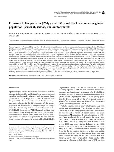 Pdf Exposure To Fine Particles Pm25 And Pm1 And Black Smoke In The