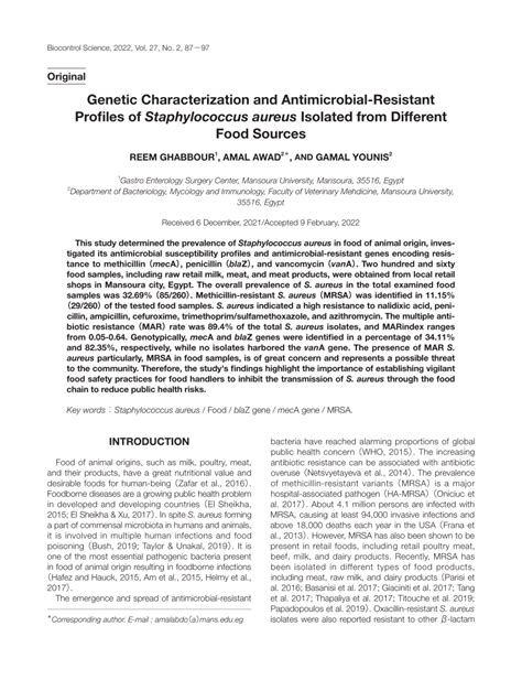 Pdf Genetic Characterization And Antimicrobial Resistant Profiles Of Staphylococcus Aureus
