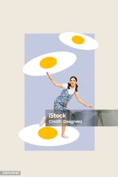 스케치 템플릿 디자인 3d 사진 콜라주 작은 아가씨 스탠드 요리 계란 단백질 노른자 배고픈 다이어트 저녁 식사 요리의 합성 20 24세에 대한 스톡 사진 및 기타 이미지