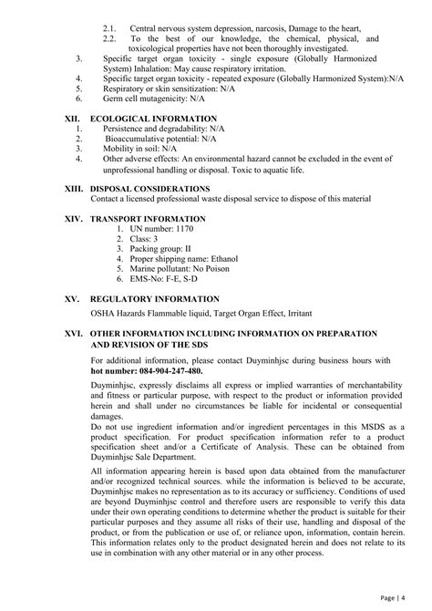 Ethanol Min 96 And 95 Msds Duyminhjsc The Leading Ethanol Exporter In Vietnam