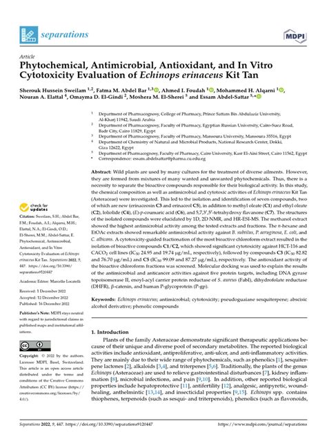 Phytochemical Antimicrobial Antioxidant And In Vitro Cytotoxicity Evaluation Of Echinops