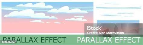 구름과 비행기 산책로가있는 저녁 또는 아침 하늘 귀여운 만화 스타일 시차 효과로 이미지 접을 수 있는 솔리드 레이어입니다 벡터 0명에 대한 스톡 벡터 아트 및 기타 이미지