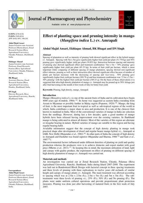 Pdf Effect Of Planting Space And Pruning Intensity In Mango Manera Indica L Cv Amrapali