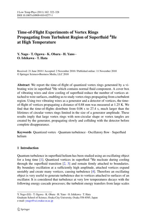 pdf time of flight experiments of vortex rings propagating from turbulent region of superfluid