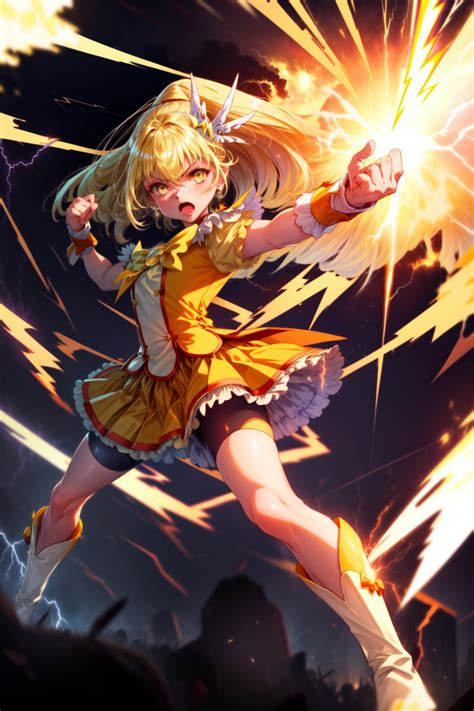 A Girl In A Yellow Dress Is Holding A Lightning Bolt Seaart Ai