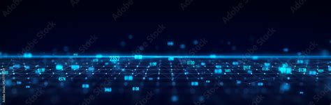 Futuristic Perspective Grid In Digital Cyberspace Flow Of Binary Code Network Connection