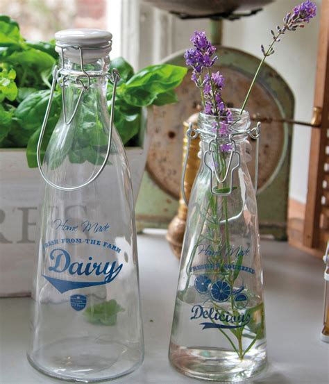 Flip Top Glass Bottle With Motif Drink Bottle Or Vase Broadoak